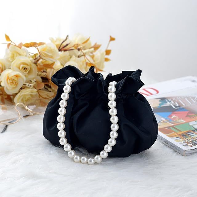 Satin Soft White Aesthetic Pearl Chain Dumpling Bag for girl Shoulder ...