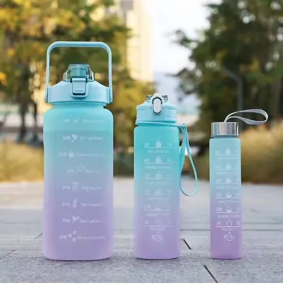 Pack of 3 Cute Water Bottles (2L, 900ml, 500ml) | Leakproof, Time ...