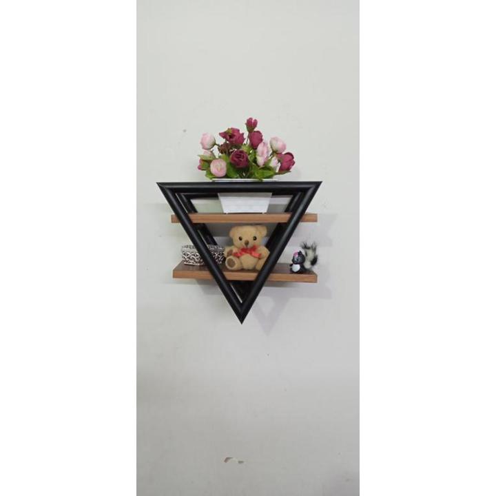 PVC TRIANGLE WALL HANGING SHELF BLACK WITH LIGHT BROWN | Daraz.pk