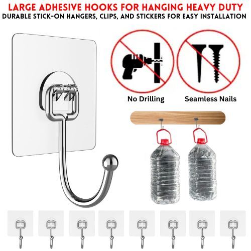 Adhesive Wall Hooks For Heavy Duty Hanging I No Drilling Needed ...