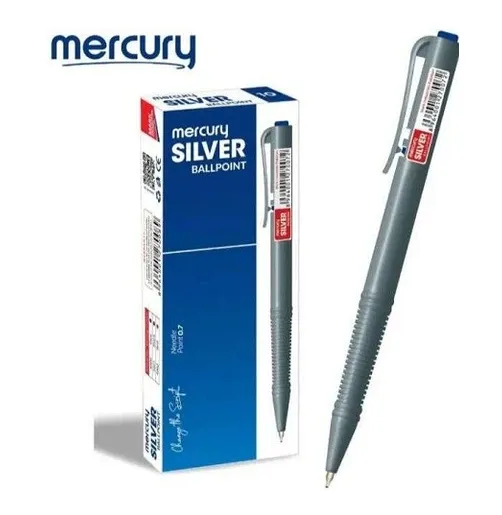 Mercury Silver Ballpoint Pen - 0.7mm Needle Tip (Box of 10Pcs ...