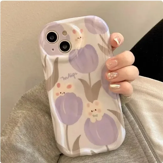 Cute Rabbit Flower Floral Case For Samsung Galaxy A05 A05S Cover Curly Wave Soft Silicone | Daraz.pk
