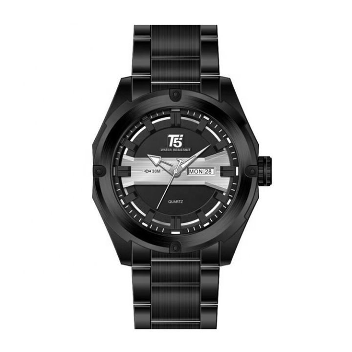 T5 Black Dial Black Stainless Steel Bracelet Chronograph Watch for Men ...