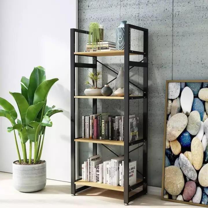 New Design 4-Tier Book shelves Book shelf design Rack Metal and Wood ...