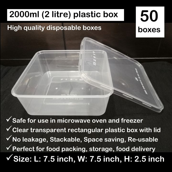 50 boxes of 2 litres plastic disposable box with lid | Daraz.pk