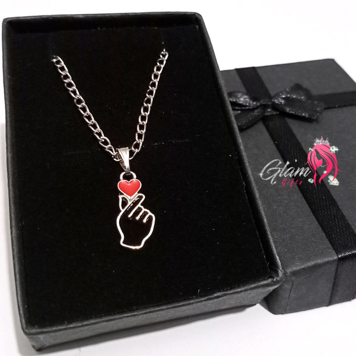 Korean finger heart Necklace love sign Locket for Girls with FREE GIFT ...