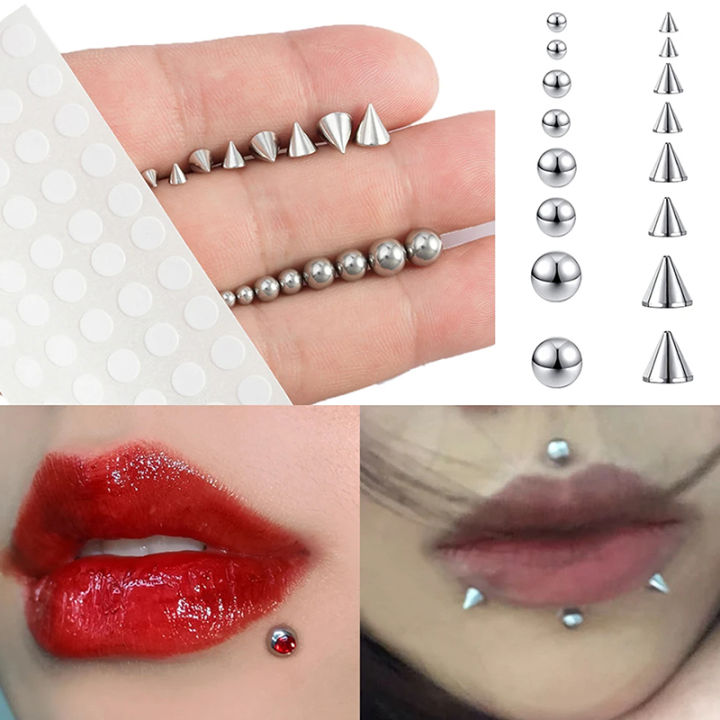 Sticker Fake Belly Eyebrow Lip Piercing Stud Non Piercied Earring Stud ...