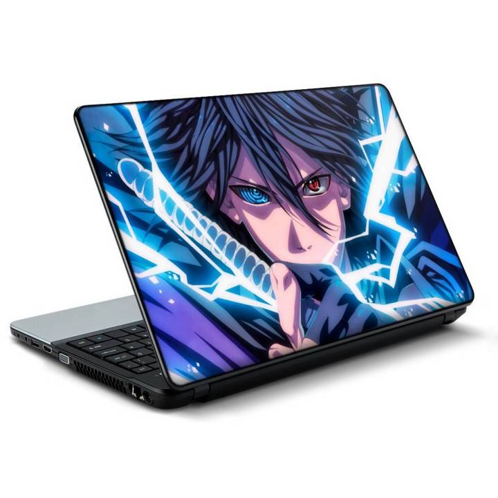 Sasuke Uchiha blue fire heterochromia with-sword, Anime Laptop Skin ...