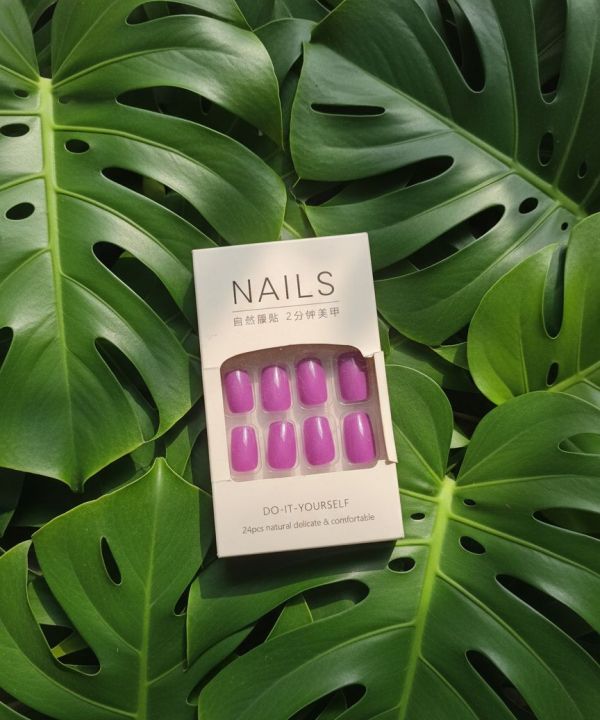 12Pcs purple or magenta Different Size Short Press On Nails Decoration ...