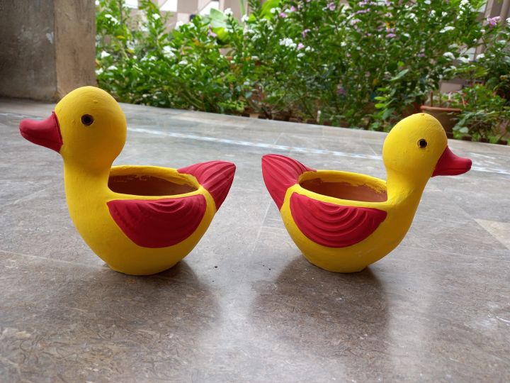 yellow duck clay pot, weather proof color, clay pots, creative pots ...
