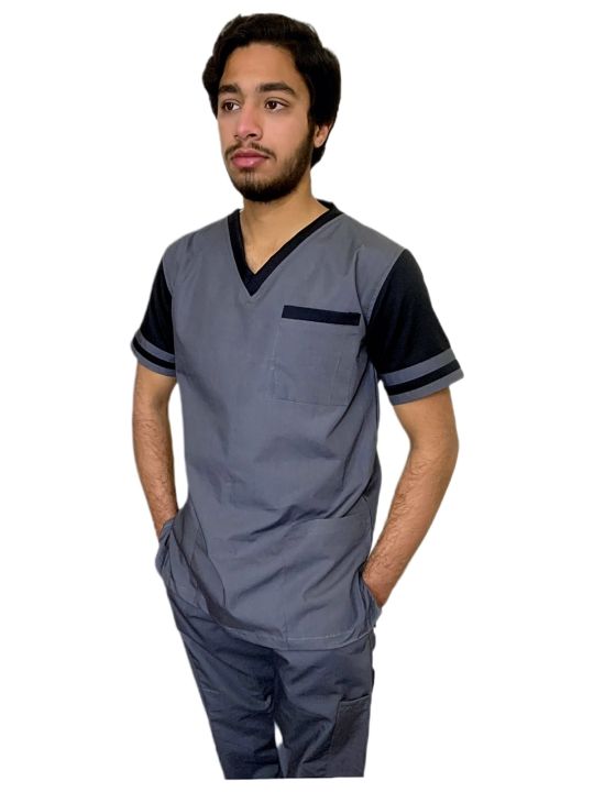 doctors OT kit uniform medical suit strapped arm contrast grey black ...