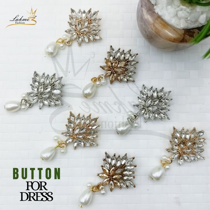(Pack of 3) Fancy Button, Golden/Silver and Mix Color with Stone ...