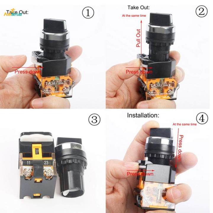 Round 22mm Rotary Selector Switch Two 2 Position NC + NO 10A Knob ...