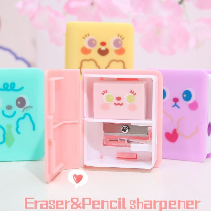 Cartoon Book Shape Pencil Eraser Sharpener Set Writing Drawing ...