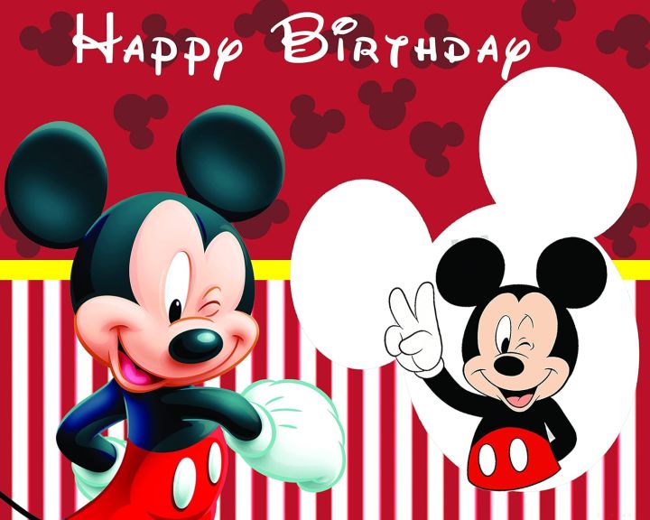 Mickey mouse theme birthday party backdrop with birthday boy/girl name ...