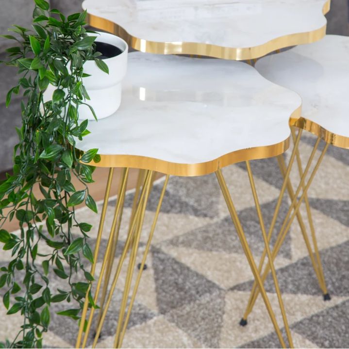 Mdf Wood Daisy Nesting Table With Metal Stand Set of 3 Round table ...