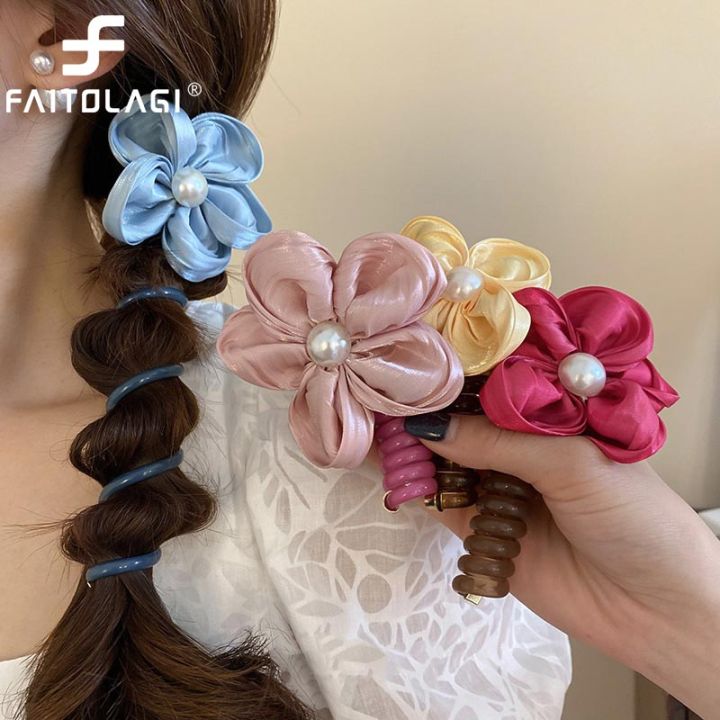 Women Telephone Line Hair Loop Horsetail Head Rope Cute Elastic Bands ...
