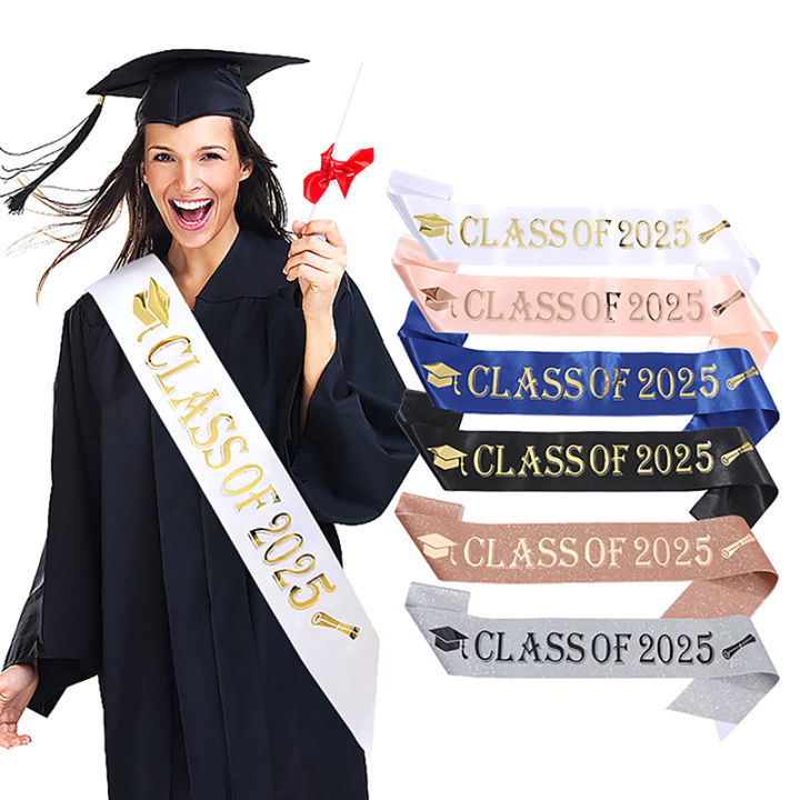 Graduation Decoration Class Of 2025 Satin Sash Glitter Black Blue ...