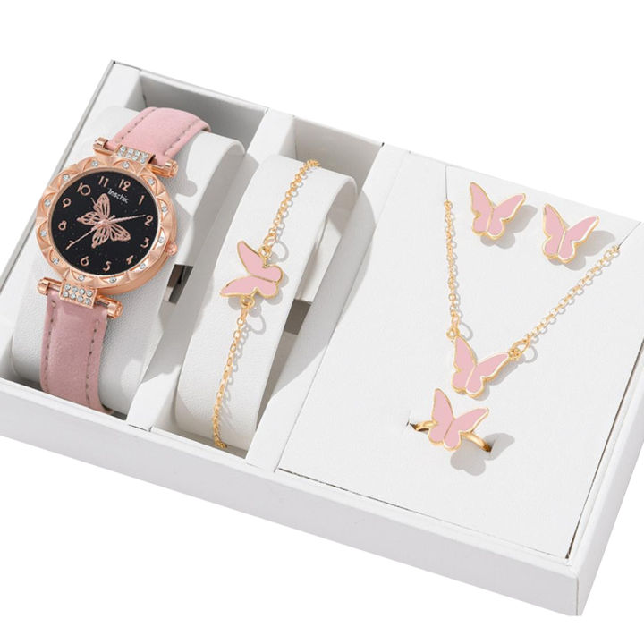 Fashion Butterfly Wristwatch Bracelet 6pcs Set Women Quartz Watch