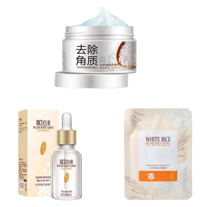 Bioaqua Pack Of 3 White Rice Serum Exfoliating Rice Gel Face Scrub And ...