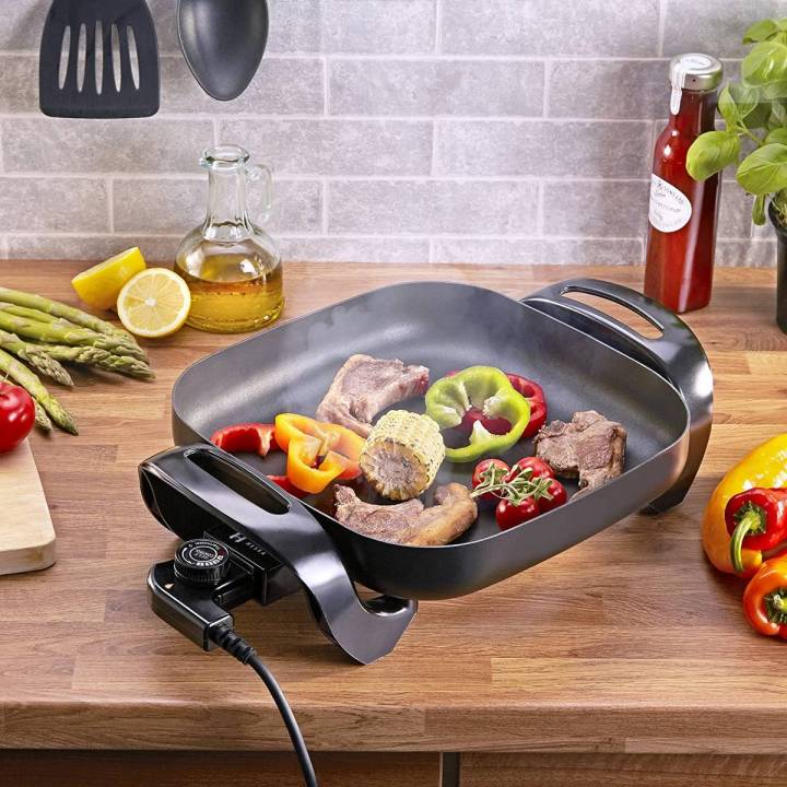 Techmanistan Multifunctional Non Stick Surface Electric Cooker Frying Pan With Lid and Carry Handles Daraz.pk