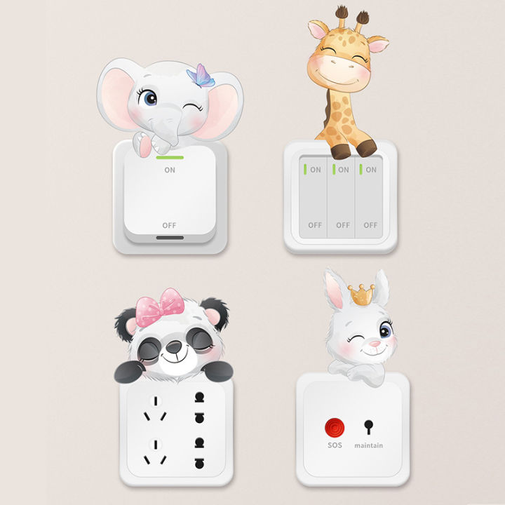 4pcs/set Switch Stickers for Kids Room Cartoon Elephant Rabbit Panda ...