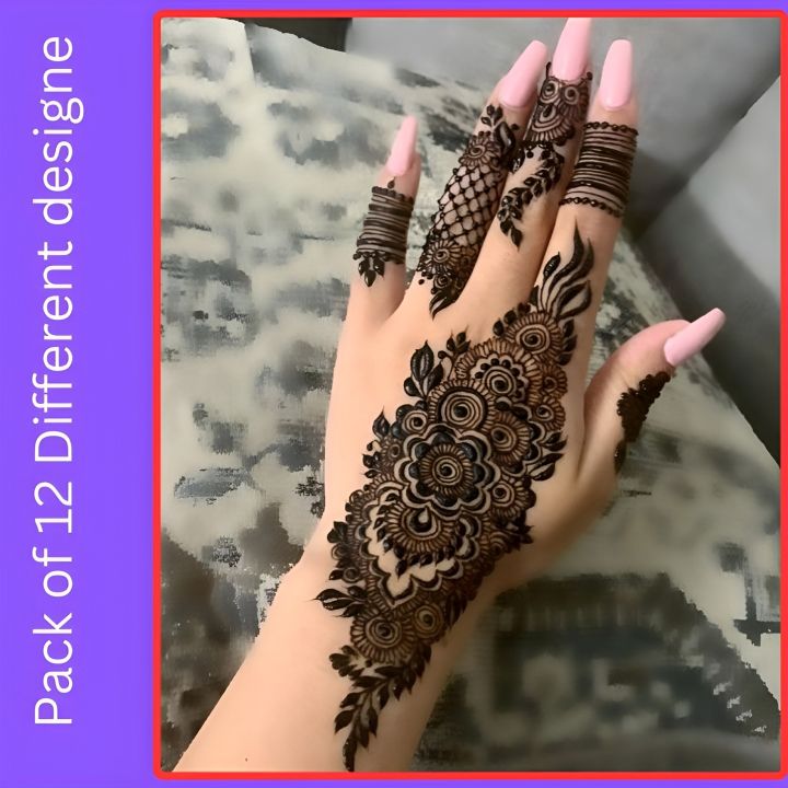 Pack of 12 Meduium / Large Mehndi Henna Design Sticker | Daraz.pk
