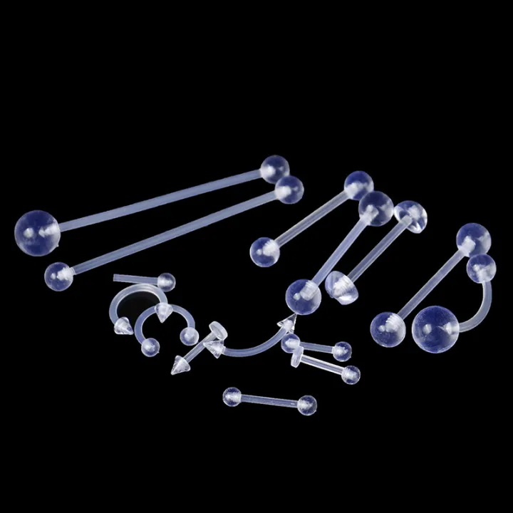 15Pcs Clear Belly Ring Earring Lip Ring Tongue Barbell Nipple Bar Body ...