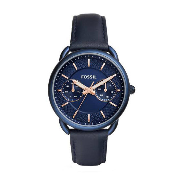 Fossil Tailor Navy blue Leather Strap Blue Dial Quartz Watch for Ladies ...