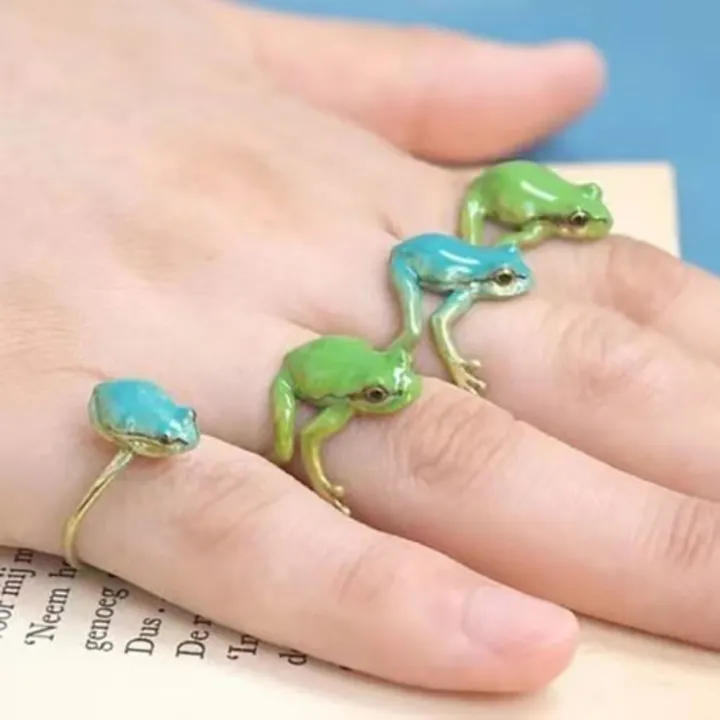 Trendy Weird Green Frog Ring Cute Creative Frog Ring Alloy Opening ...