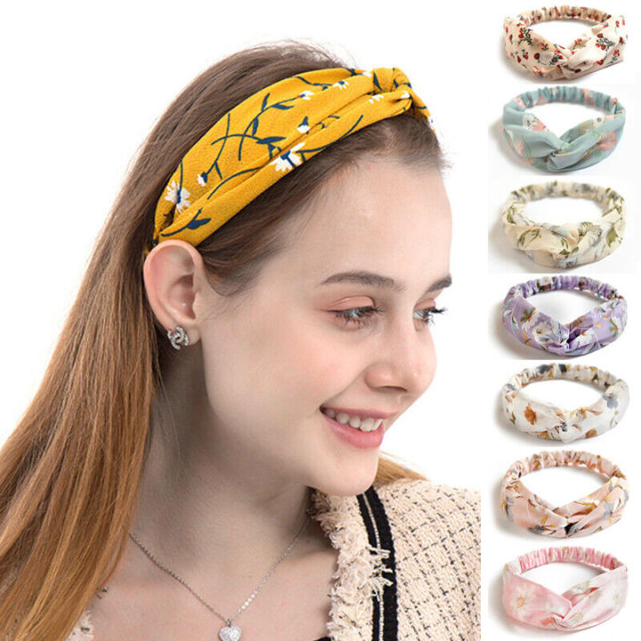 Girl/Women Floral Turban Cross Knot Head Wrap Bow Chiffon Headband Hair ...