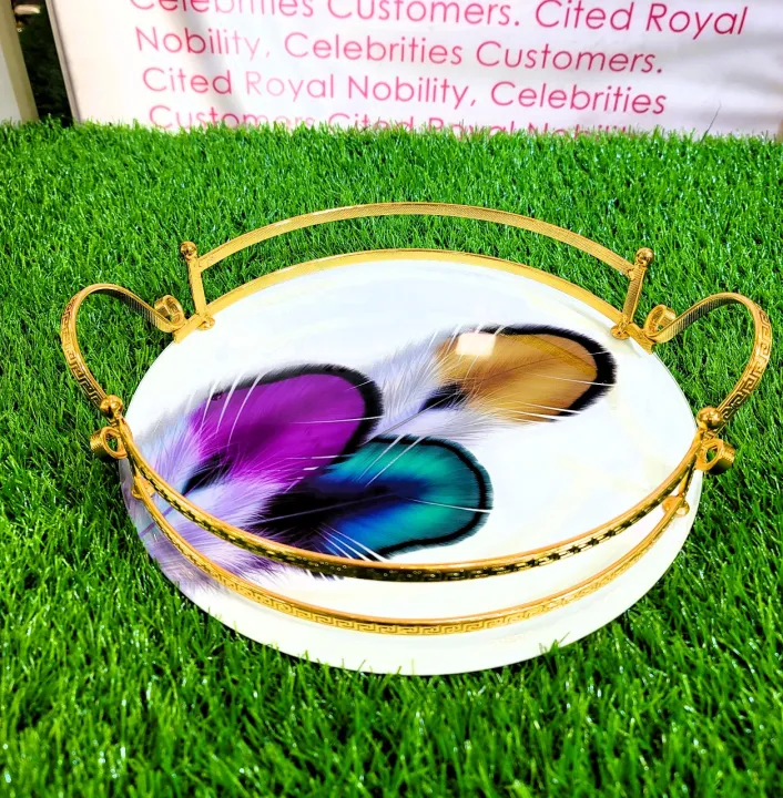 Imperial Golden Fringe Hammered Round Tray, 12 INCH ,Gold | Daraz.pk