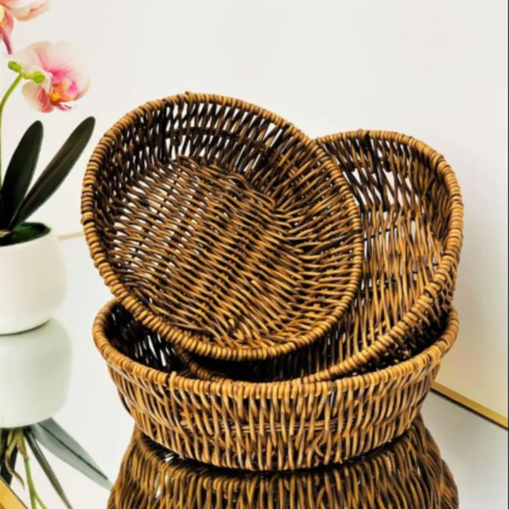3 Piece Round Multi-Purpose Cane storage basket and bread basket for ...