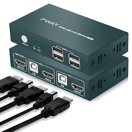 KVM Switch HDMI 2 Port, 4 USB 2.0 Hub, UHD 4K@30Hz, Support Wireless ...