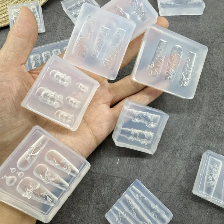 New Transparent Nailart Mold 3D Carving with Box Silicone Template Rose ...