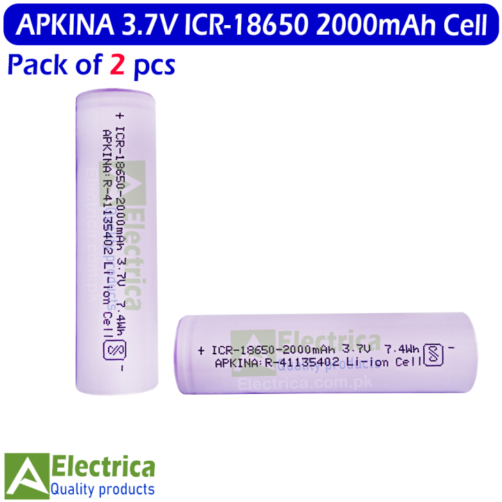 2-Pcs APKINA Original 2000mAh ( Tested ) Rechargeable 18650 Li-Ion Cell ...