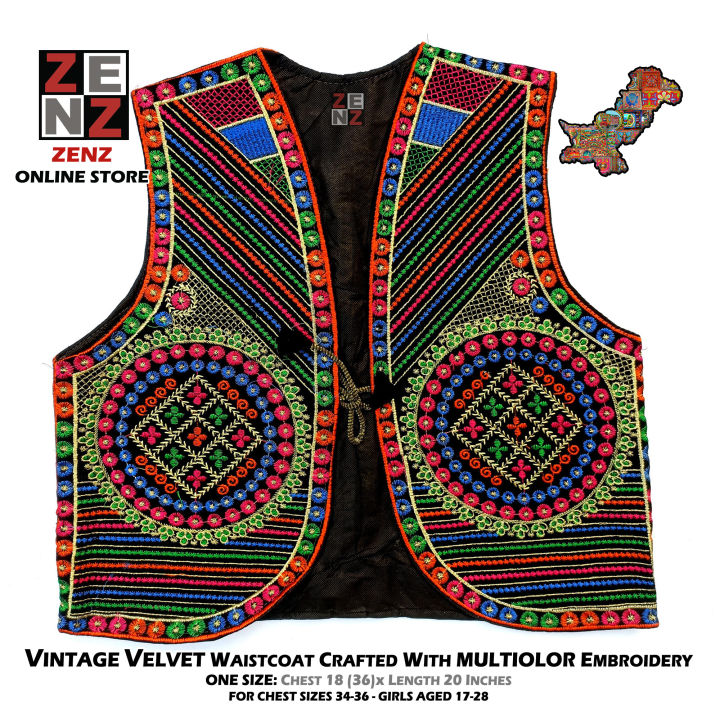 Pakistani Sindhi Traditional & Cultural Wear Black Velvet Waist Coat ...