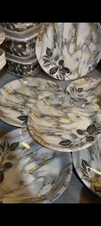 Grey Marble 45 pieces Double Glaze Dinner set | Daraz.pk