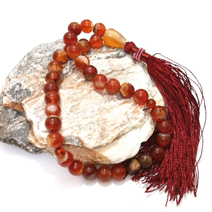 Original smooth Natural Red Aqeeq Stone Tasbih 33 Beads of 8-mm– muslim ...