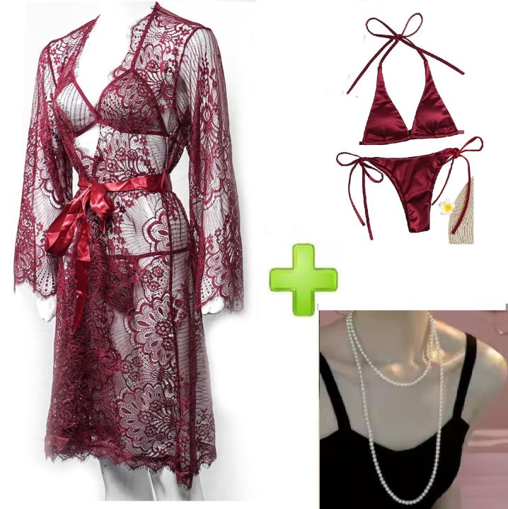 Pack of 04 - High Qaulity Lace Net See Through Bridal Nighty Set ...
