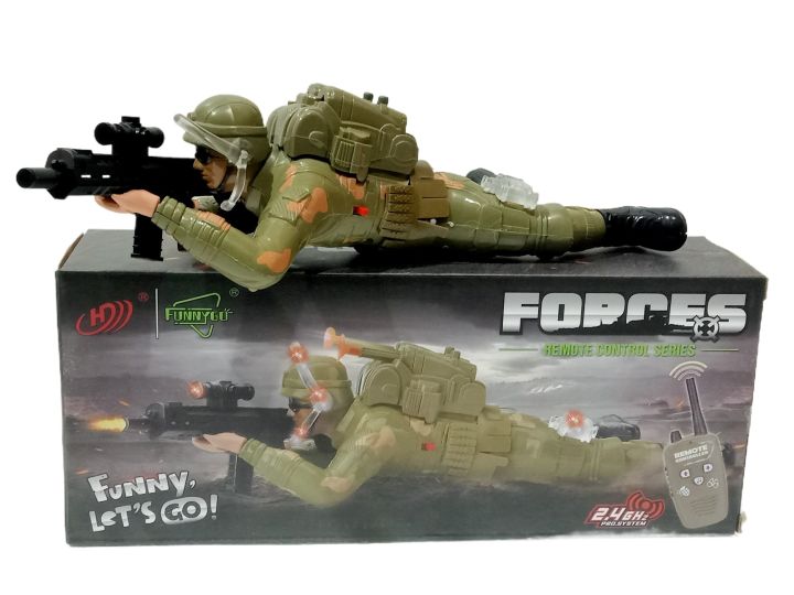 Forces remote control shoulder shoot crawl and shoot army man toy with ...
