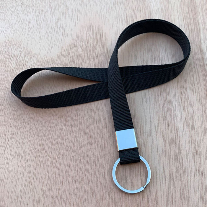 Solid color nylon webbing hanging neck anti-lost keychain male and ...