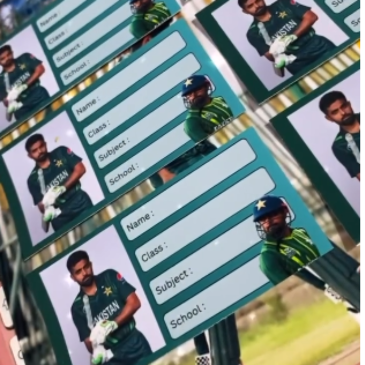 Pack of 12 Babar Azam Cricketer Name Tag Stickers for students copies ...