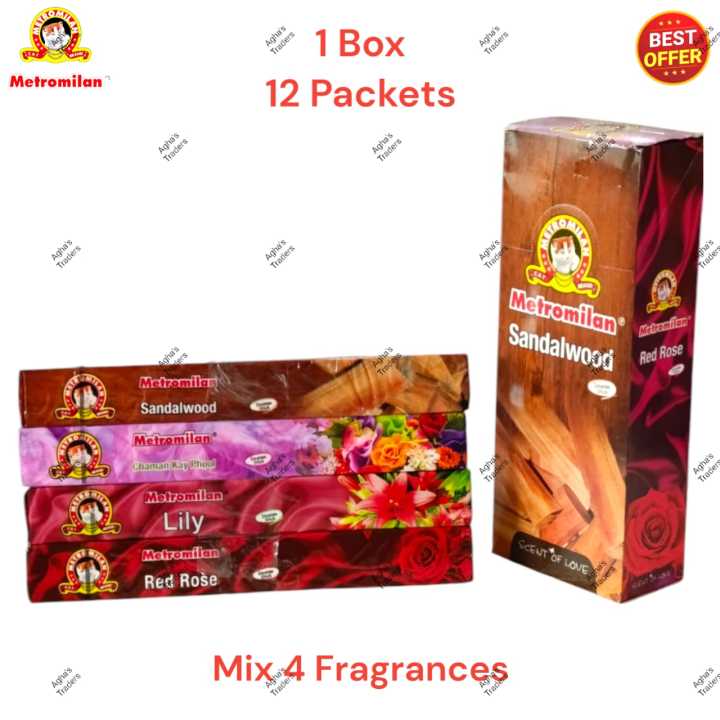 Metromilan Mix Small Agarbatt Box 4 Different Fragrances Red Rose ...