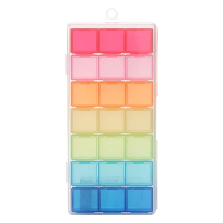 21 Compartment Transparent Color Plastic Box Pill Tray Storage Case ...