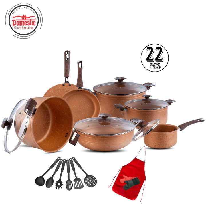 Domestic Jumbo Gift Set 22Pcs Rare Color Marble Coated Orignal Nonstick ...