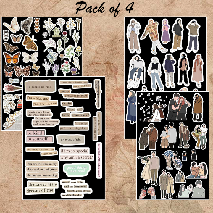 Pack of 4 Black Aesthetic Stickers for Girls – Uncut A6(15x10)PVC ...
