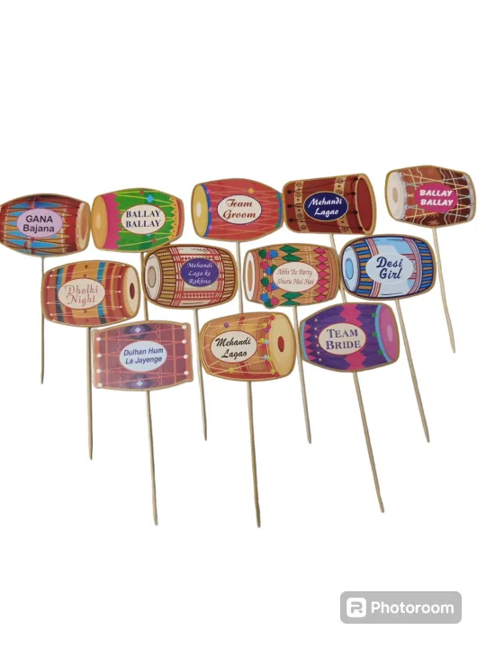 Dholki mini toppers ,12 pcs,for dholki events. | Daraz.pk
