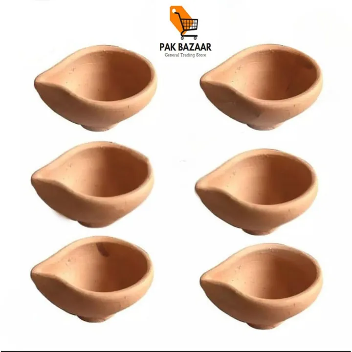 Clay Pot Diya (Chiragh) Pack of 6 - Small Dia - Small oil Lamp | Daraz.pk