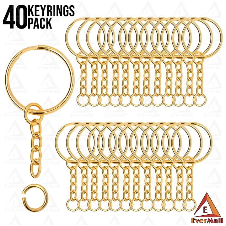 40 Golden Key Rings with Chain and Open Jump Rings for Crafts - Bulk ...